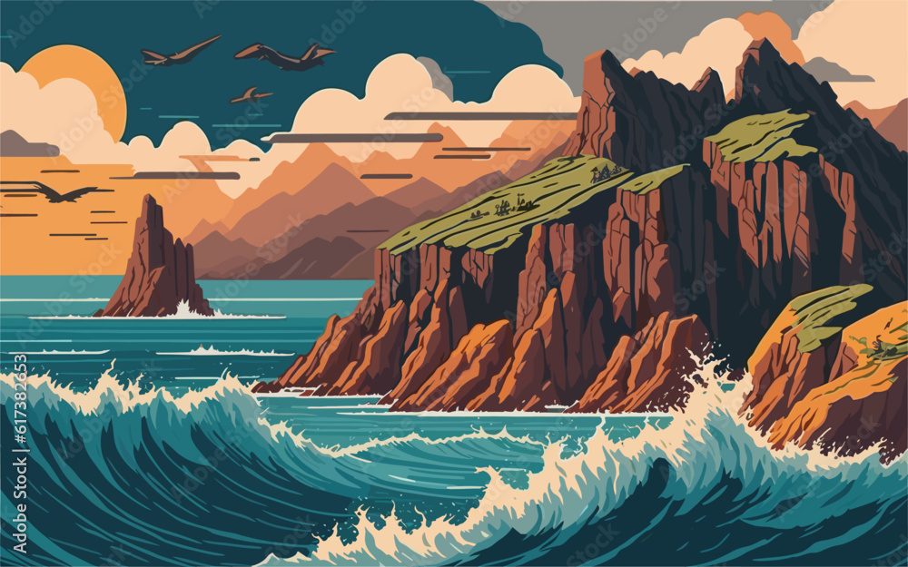vector illustration a dramatic and rugged coastal cliff scene with ...