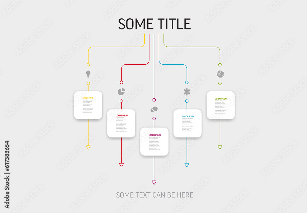 Light infographic template with five rounded diagonal square block card ...