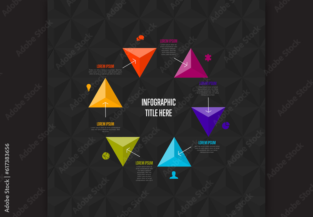 Six triangle elements infographic cycle with icons and descriptions ...