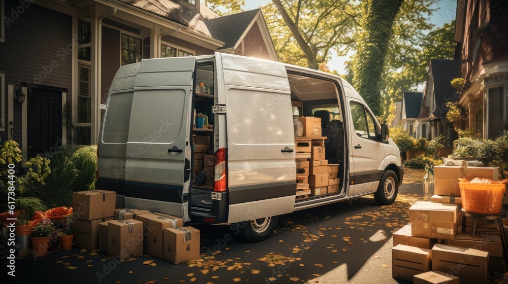 Transport Truck, Moving House, Open delivery truck with furnitures and ...