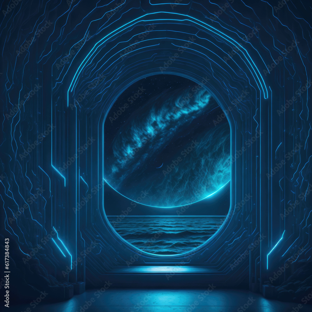 Alien World View From Large Spaceship Window, Stars, Planets and Ocean ...