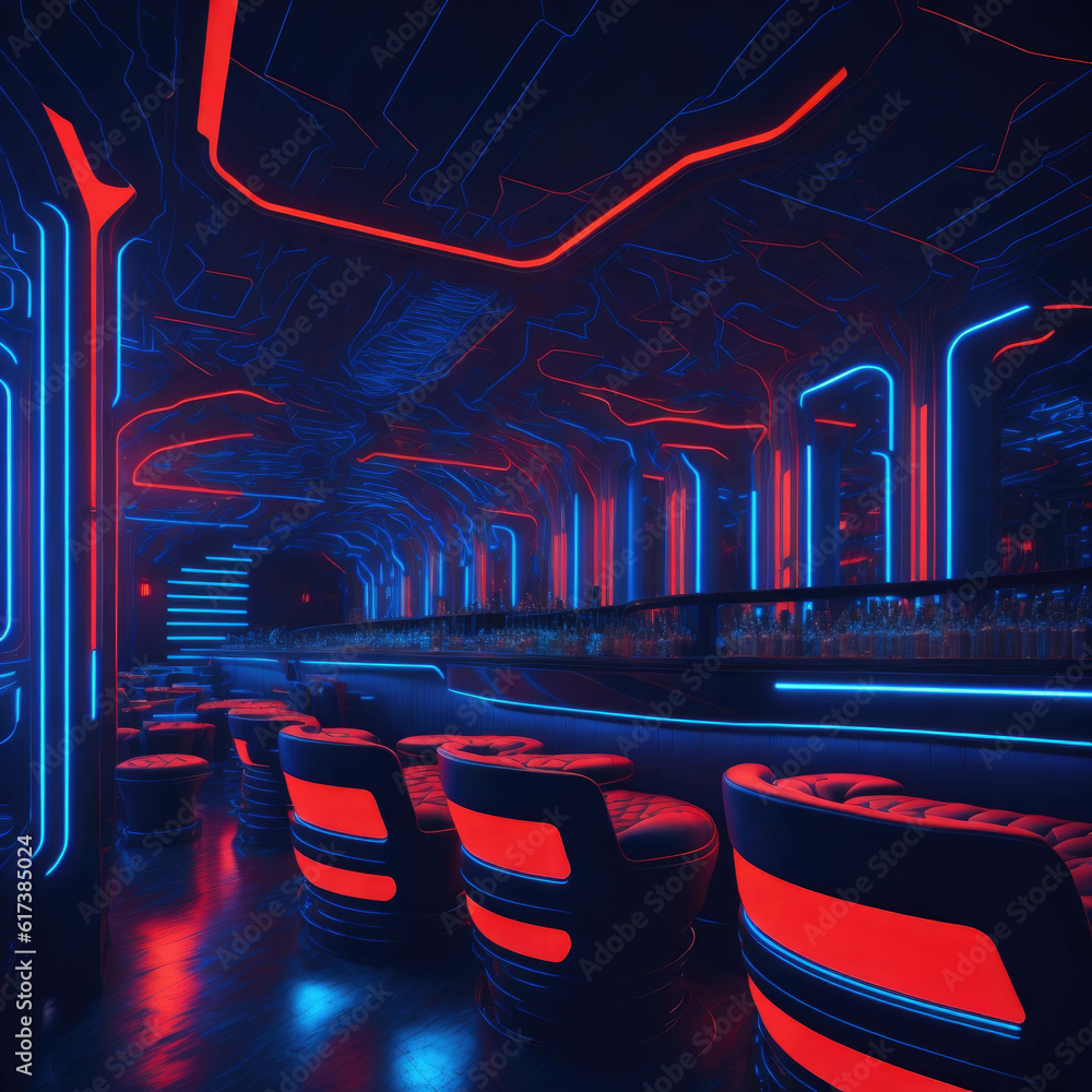 Sci-Fi Futuristic Bar Interior, Cyberpunk Style With Neon Tube Lights ...