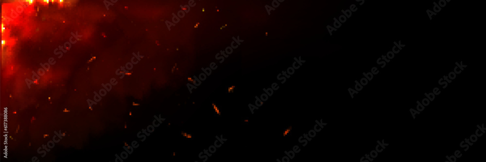 Background with fire sparks, embers and red smoke. Overlay effect of ...