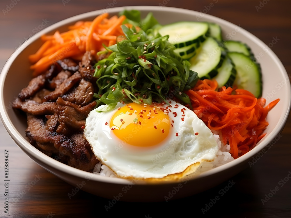Mixed rice bowl with beef or pork, Bibimbap, Donburi, Korean beef rice ...