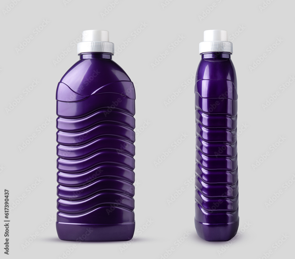Purple plastic bottle for washing gel, liquid detergent, bleach, and ...