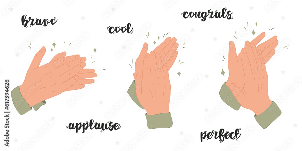 Applause hands set in flat doodle style. Clapping hands vector ...