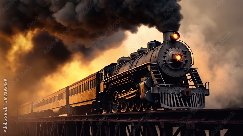 Classic steam locomotive train engine on track generative ai Stock ...