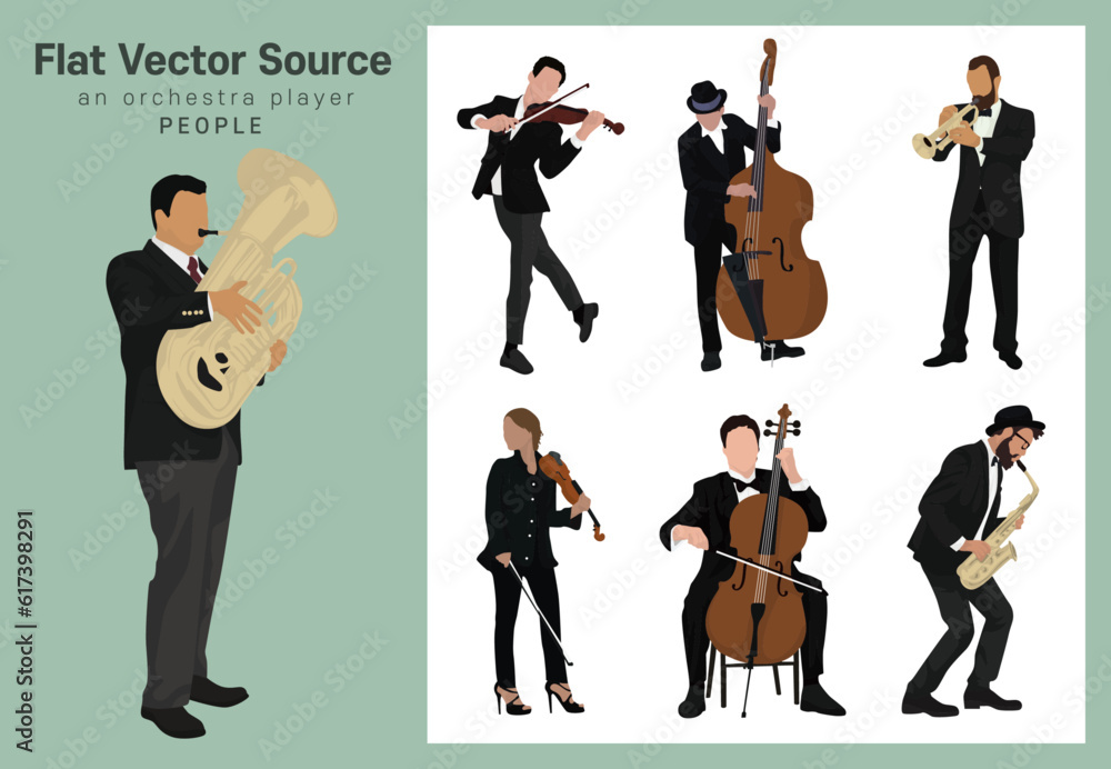 Poster a collection of silhouettes of members of the orchestra who play ...