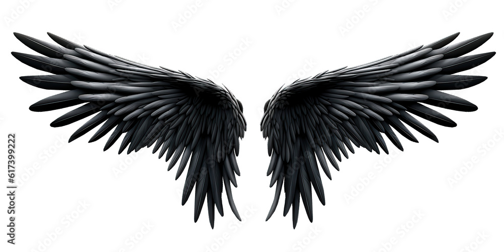 Beautiful realistic symmetrical angel wings. Black wings with detailed ...