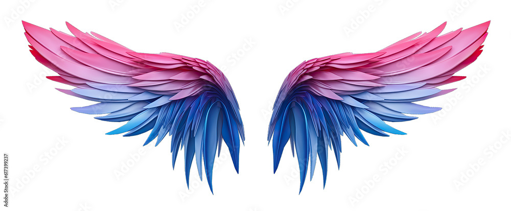 Beautiful realistic symmetrical angel wings. Pink blue wings with ...