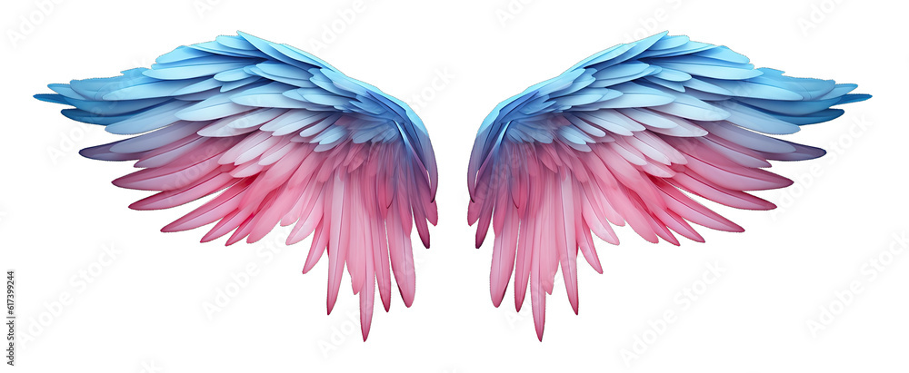 Beautiful realistic symmetrical angel wings. Pink blue, pastel gradient ...