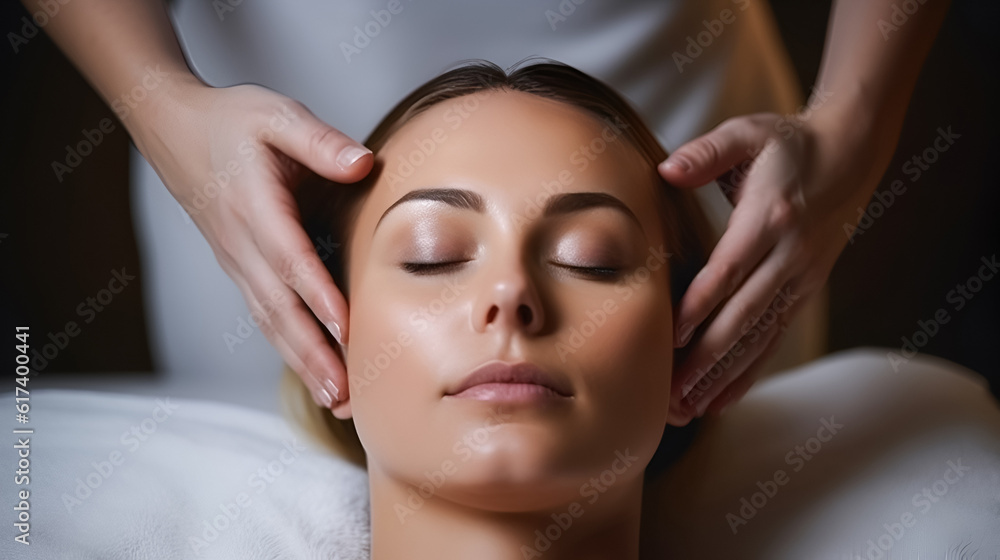 Relaxing Massage Woman Receiving Head Massage At Spa Salon Ai