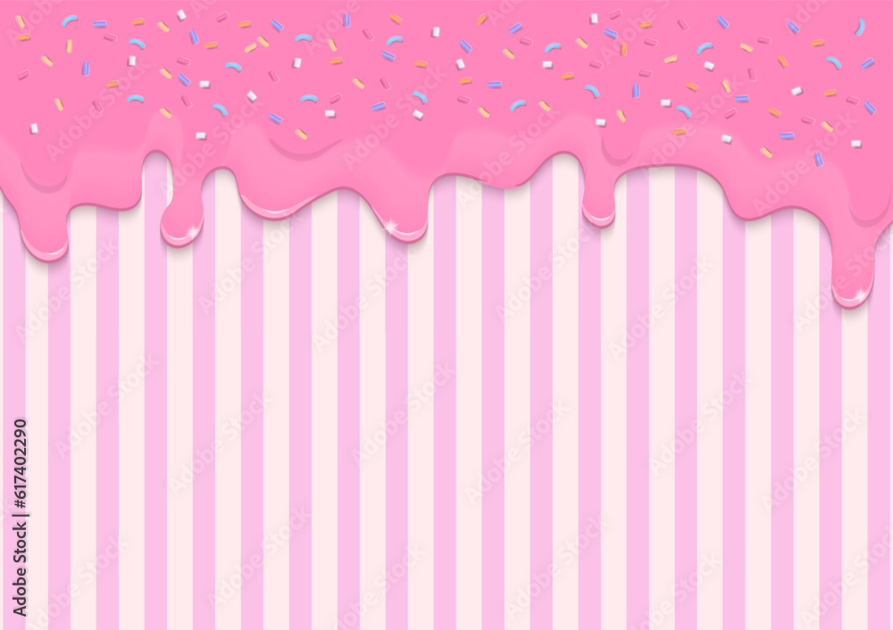 Pink dripping liquid and sprinkles on striped background Stock Vector ...