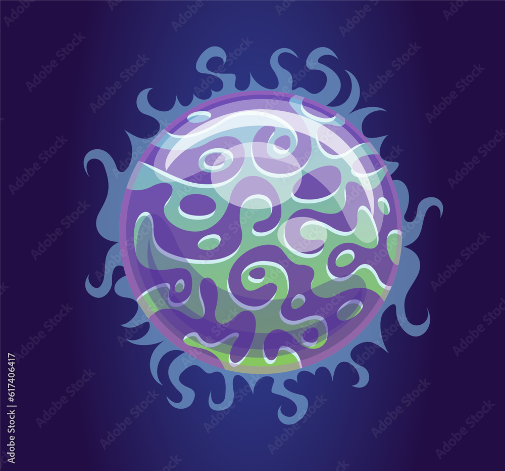 Fantasy space planet. Alien sphere with fog or gas. Round space object ...