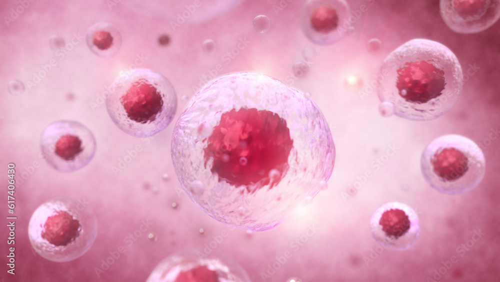 Stem cells seen under a scanning microscope, 3D rendering Stock ...