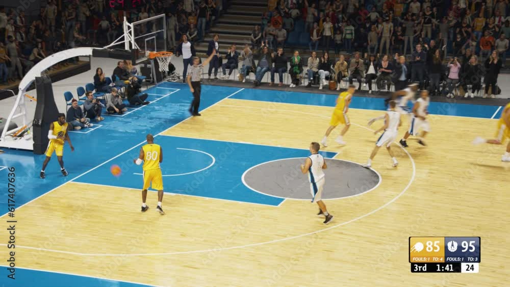 Basketball TV Broadcast Playback with Game Information on Screen. Two ...