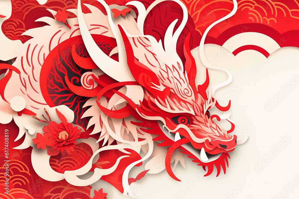 Year of the dragon chinese celebration. Paper cut out Chinese dragon ...