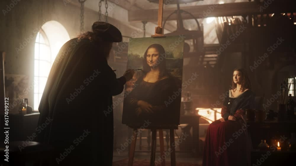 Recreation of Historical Moment: Leonardo Da Vinci Adding Details to ...