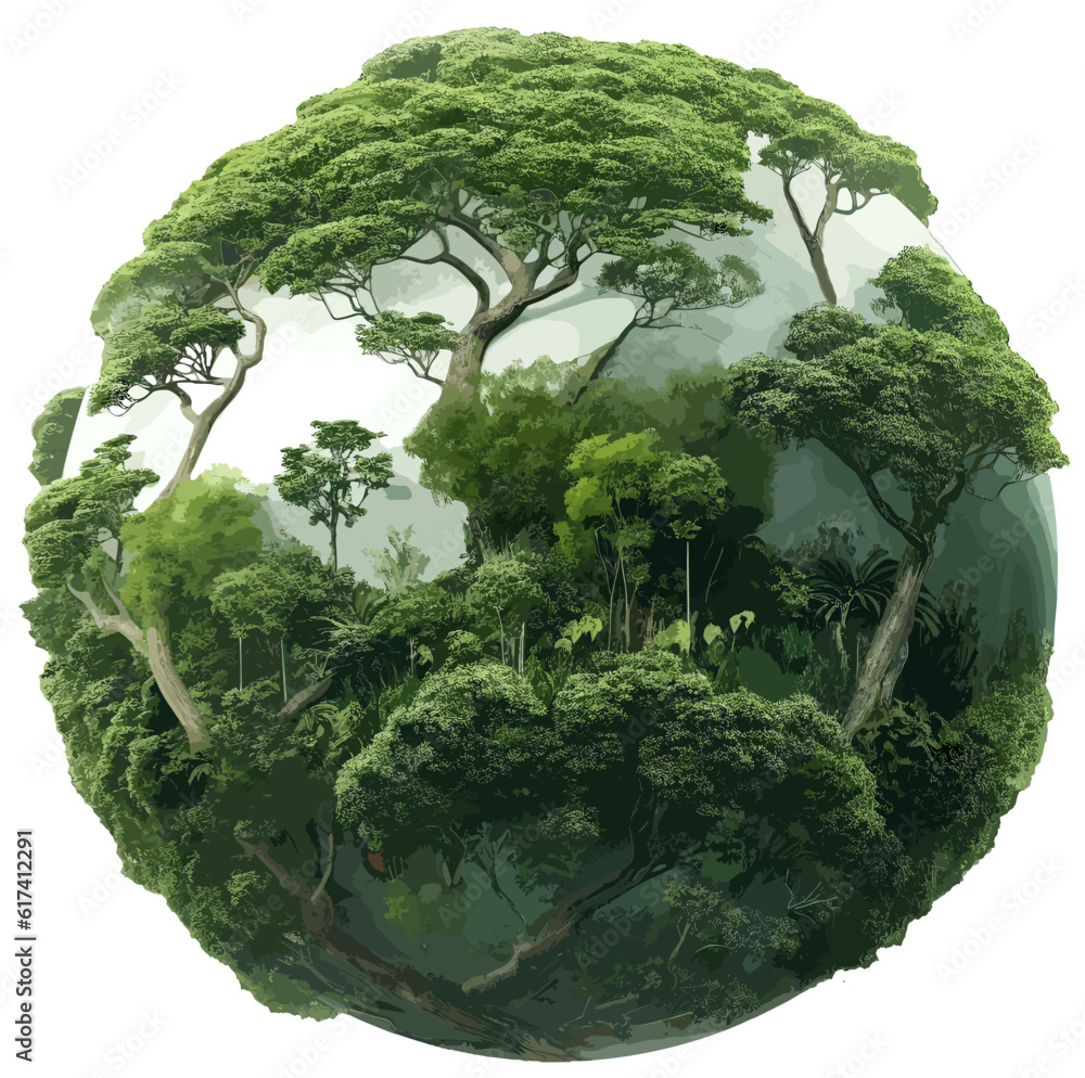 Green planet Earth adorned with trees, symbol of trees preservation ...