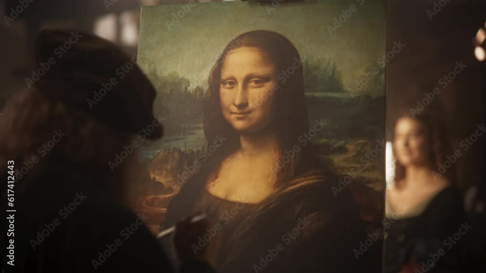 Close Up on The Painting of the Mona Lisa Being Created by Leonardo da ...