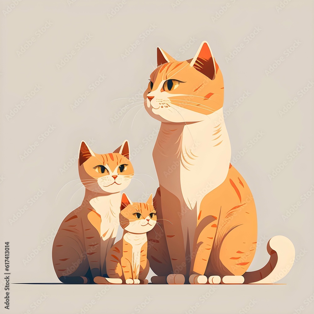 family cats 2d vector cartoon minimalist flat art vector sharp focus ...
