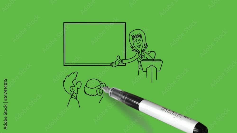 Draw lecturer giving lecture on mike to adult students in classroom ...