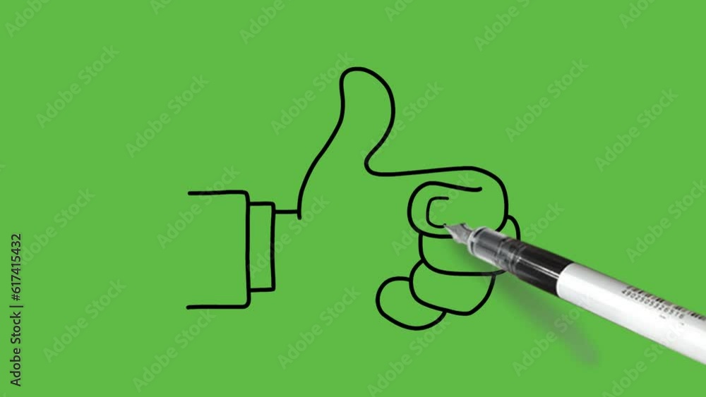 draw human hand thumbs up liking sign with black outline on abstract ...