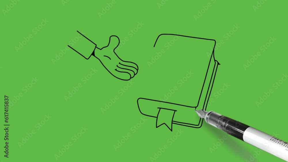 draw human hand try to pick up book with red tag with black outline on ...