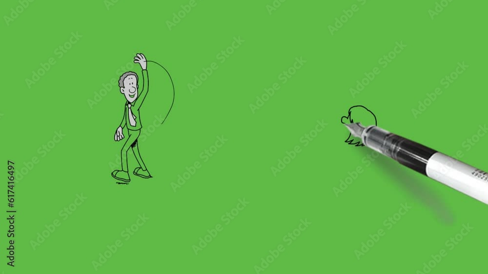 draw group of four people where young man run ahead and other three run ...