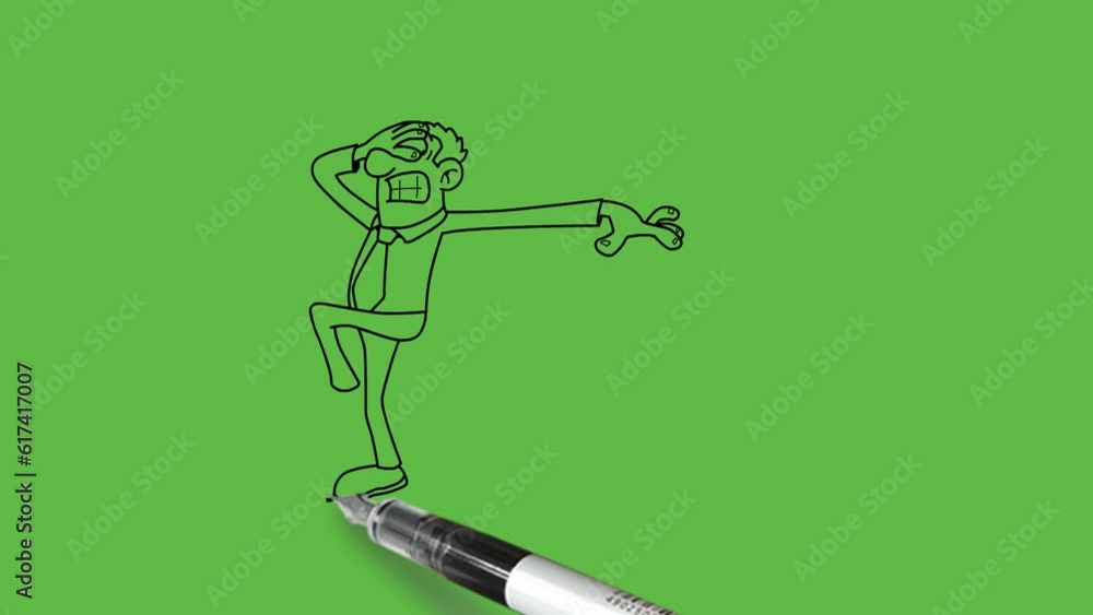 draw young man stand on one leg hold right hand on eyes and left on ...