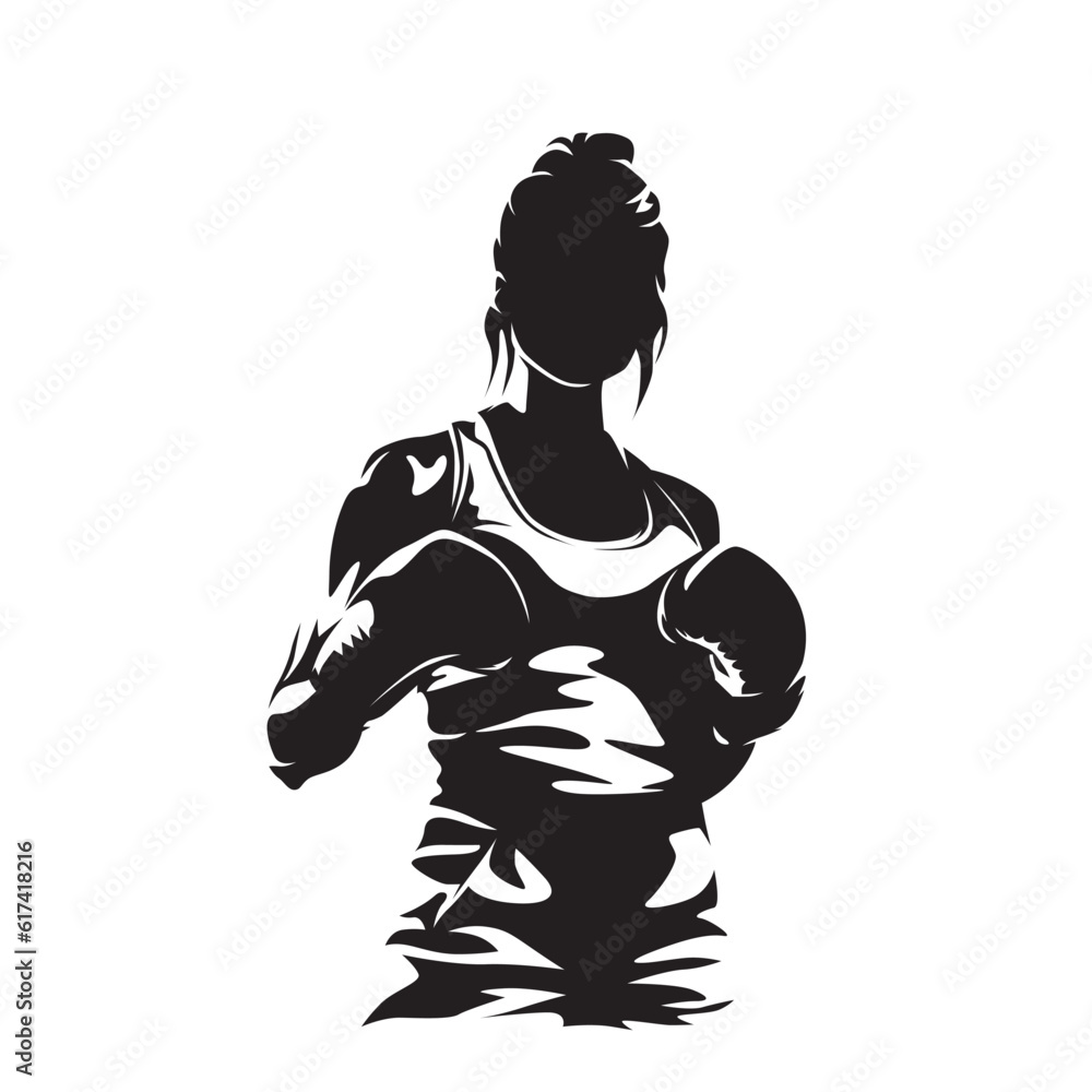 Boxing, female boxer, isolated vector silhouette, ink drawing, front ...