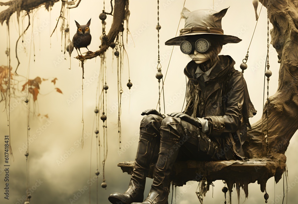 Feelings of anxiety, depression, and alienation, man in a gothic hat is ...