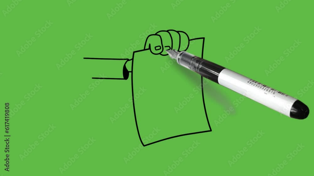 draw human hand catching rectangle shape paper with red cross mark and ...