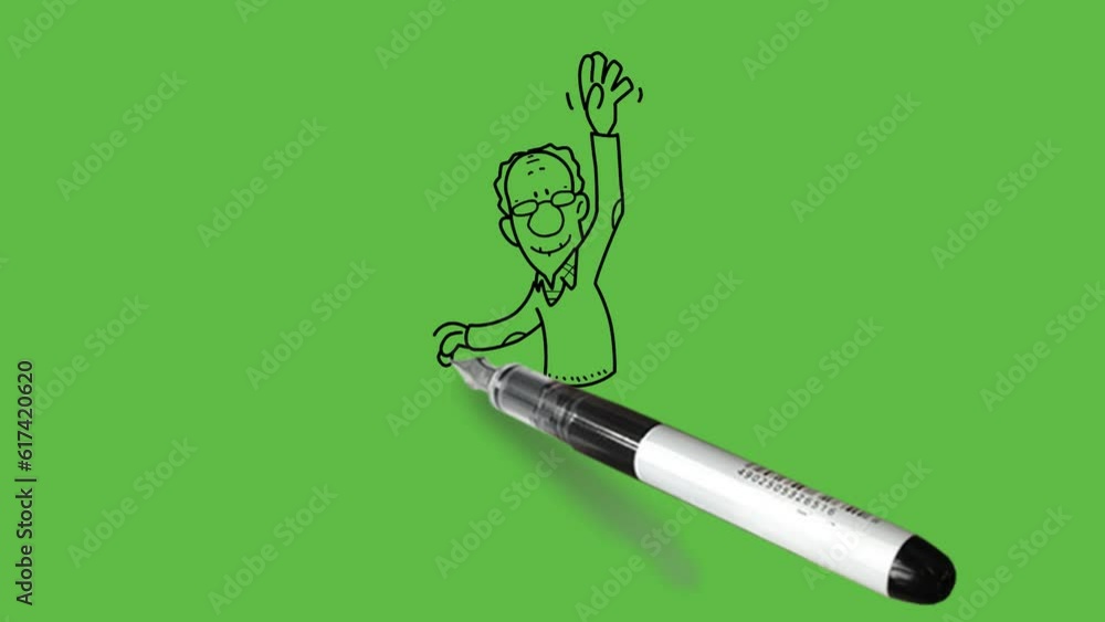 draw old man with spectacles walking with support of stick wave left ...
