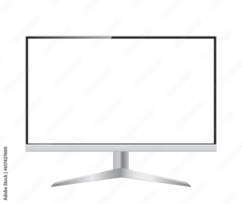 Computer monitor vector mockup. Pc template with blank screen. Silver ...