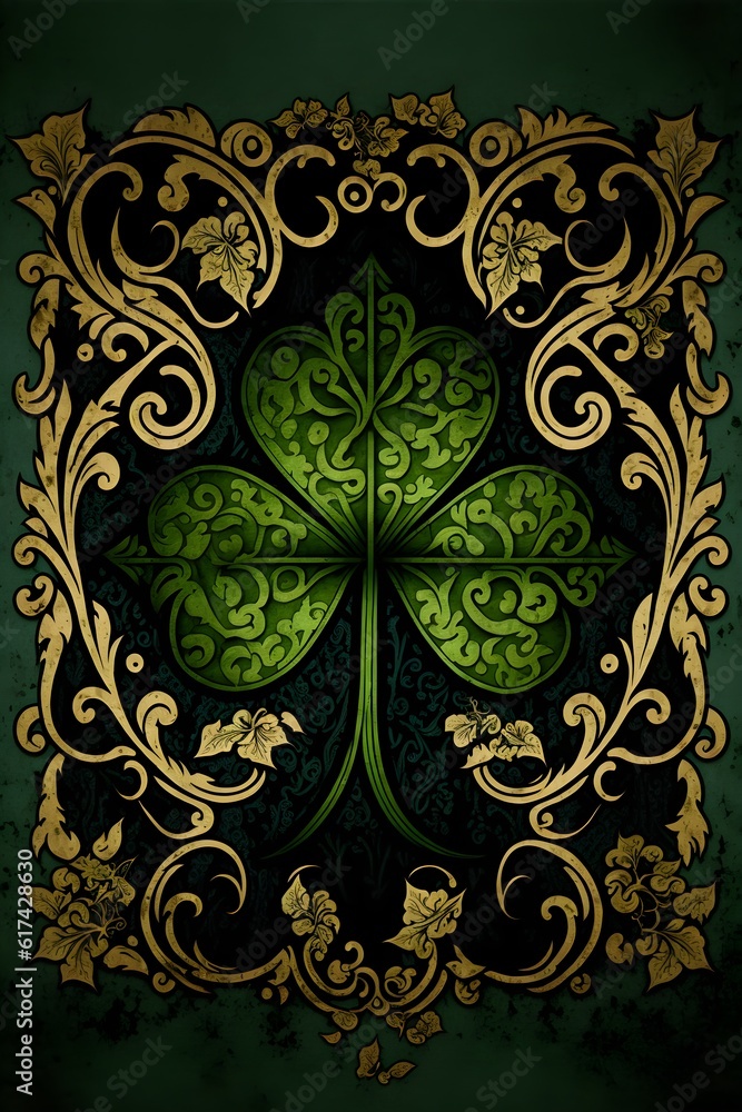 green Irish patterns trefoil old manuscript style hyper detailed Stock ...