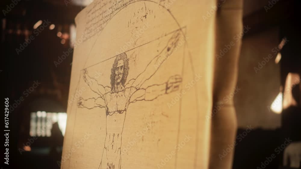 Close Up on the Drawing of the Vitruvian Man by Leonardo da Vinci ...