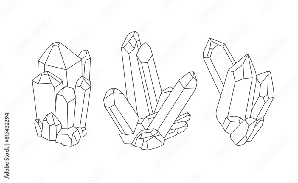 Hand-drawn crystal minerals set isolated on white background ...