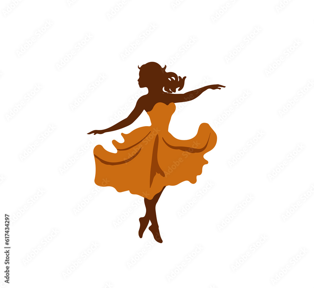 Flat vector illustration of dancing cartoon girl in yellow dress Stock ...