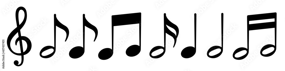 Music notes icons collection. Black music notes symbol on white ...