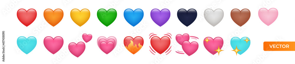 Heart Emojis set. Sparkling, growing, two Hearts, beating, revolving ...