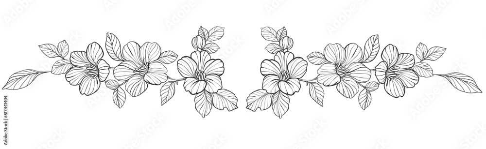 grass and flowers line art vector illustration Stock Vector | Adobe Stock