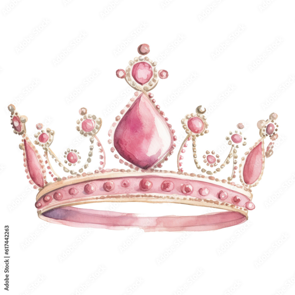 Watercolor pink princess crown isolated. Illustration AI Generative ...