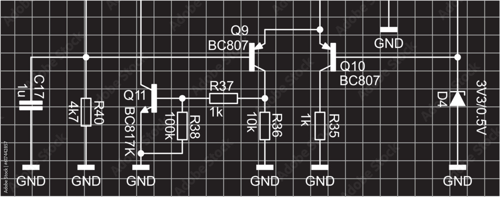 An analog circuit with electronic components (capacitor, resistor ...