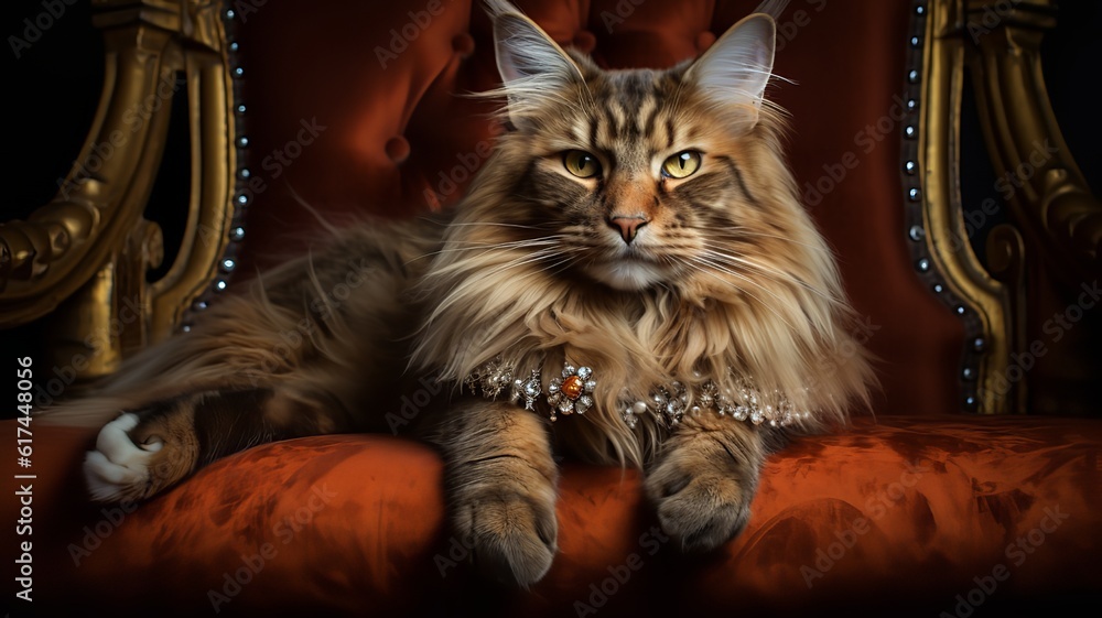 Magnificent Maine Coons: Portraits of Feline Royalty Stock Illustration ...