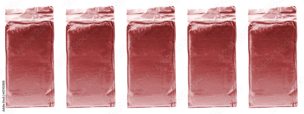 vacuum red packages with foil on a white background. mockup blank ...