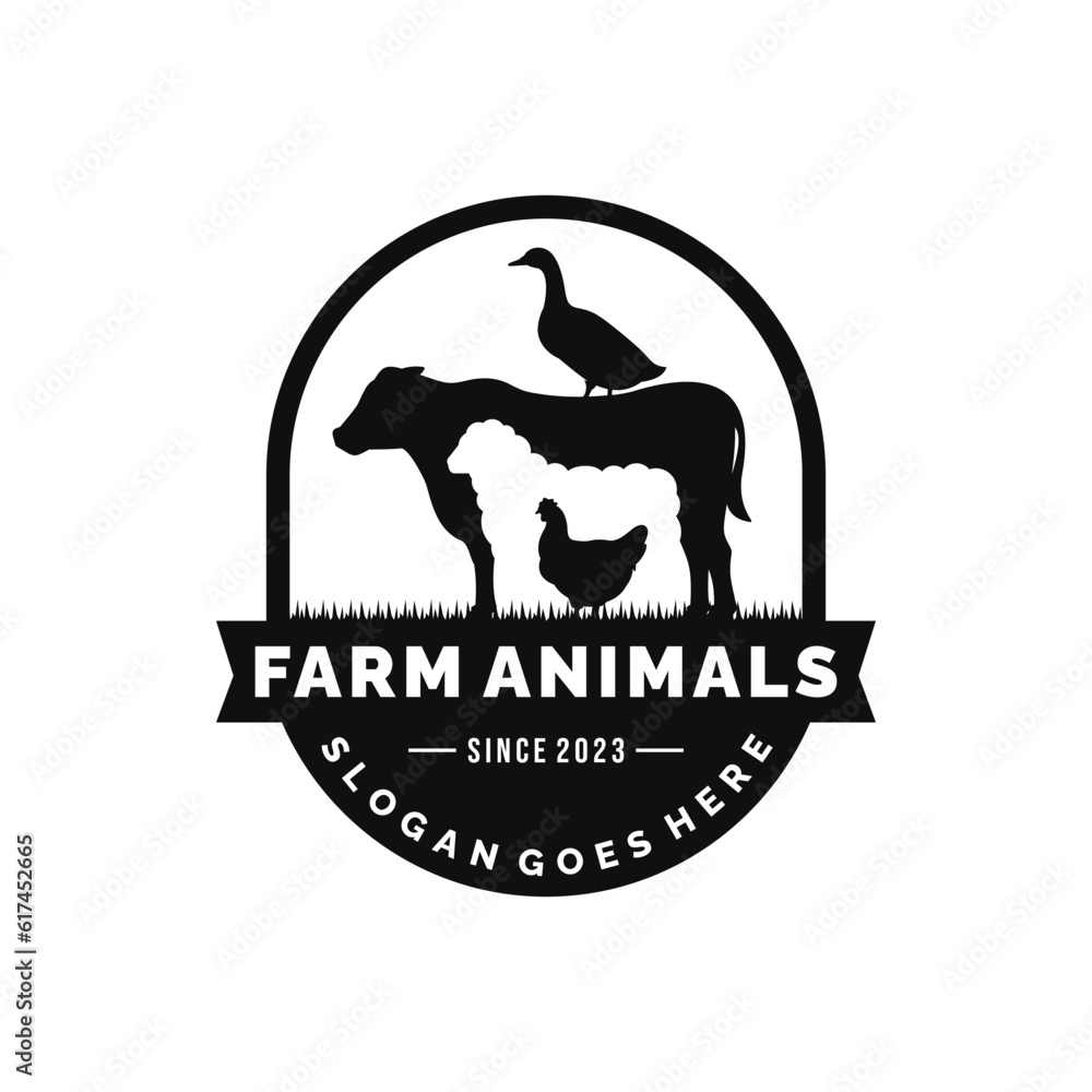 Vetor de Farm animals logo design vector. Livestock logo vector do ...