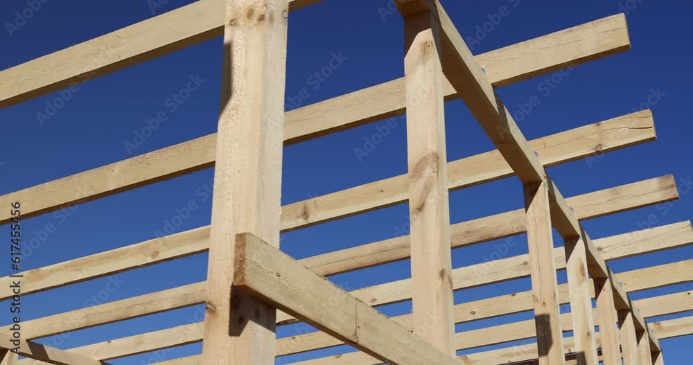 the wooden part of the prefabricated structure of a frame building ...