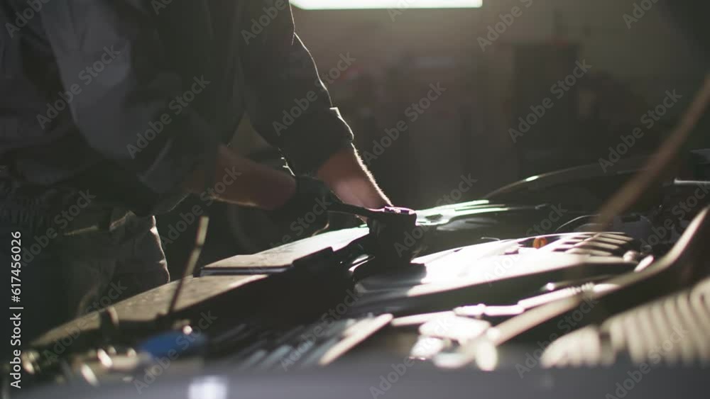 repair and maintenance of transport, professional mechanic in uniform ...