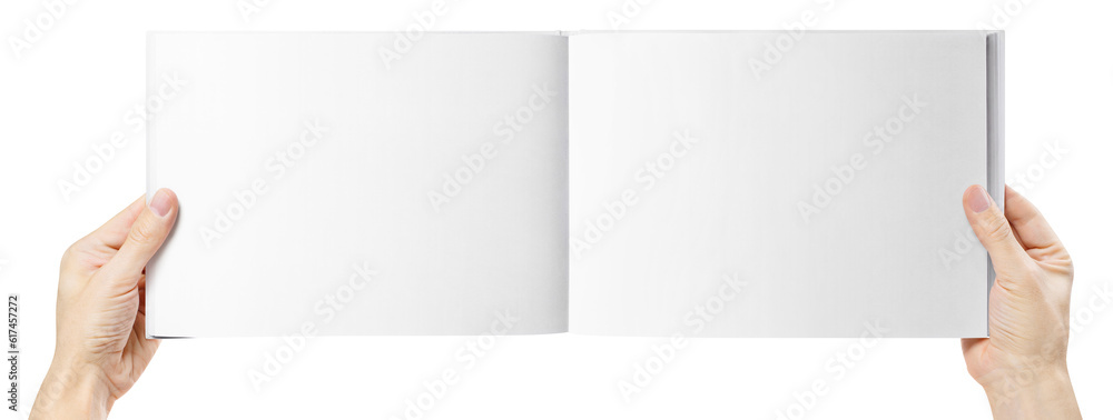 Hands holding open wide album, cut out Stock Photo | Adobe Stock